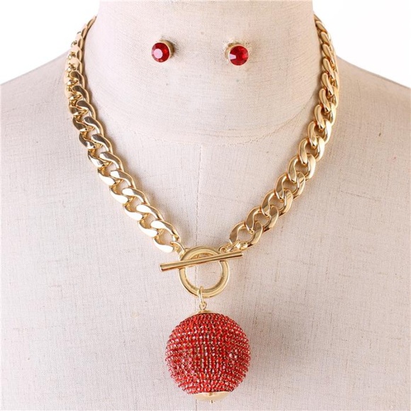Jewelry | Gold Link Red Ball Necklace Set | Poshmark